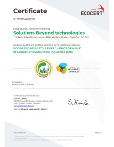 Ecoresponsible Certificate_Level1_Beyond Technologies - Beyond Technologies